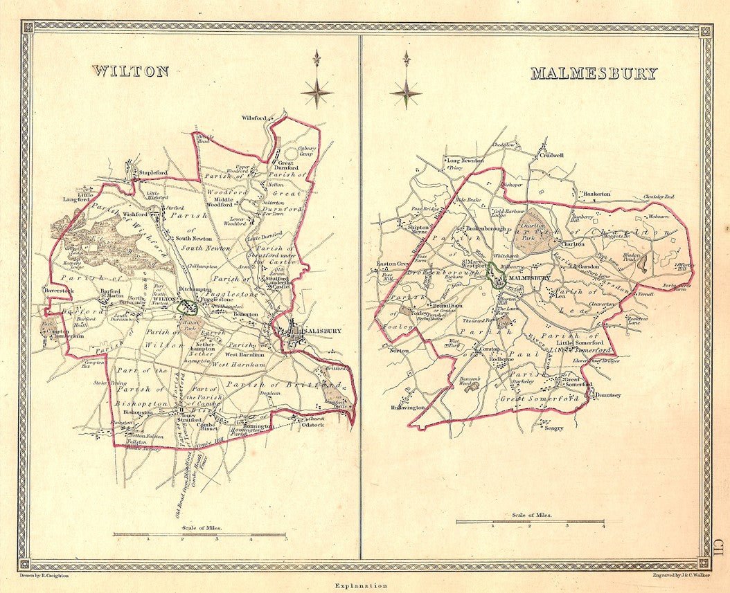 Wilton Malmesbury Wiltshire parliamentary boundaries antique map 1835 ...
