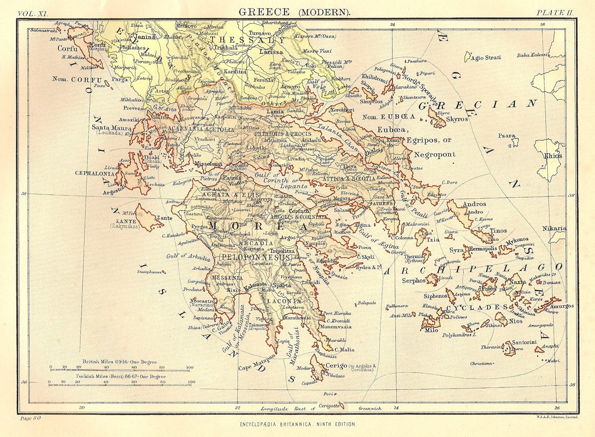 Greece antique map from Encyclopaedia Britannica c.1889 – Maps and ...
