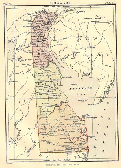 Delaware antique map published in Encyclopaedia Britannica c.1889 ...