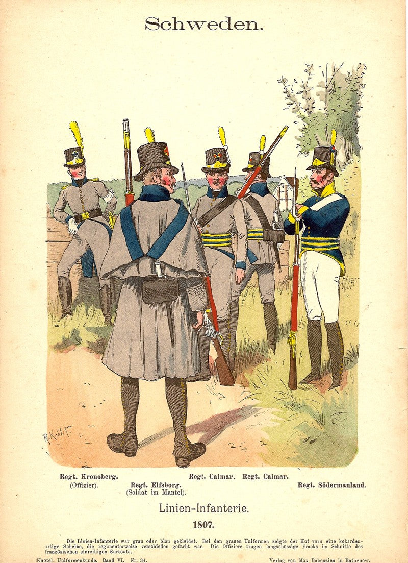 Swedish Line Infantry uniforms of 1807 antique print published 1895 ...