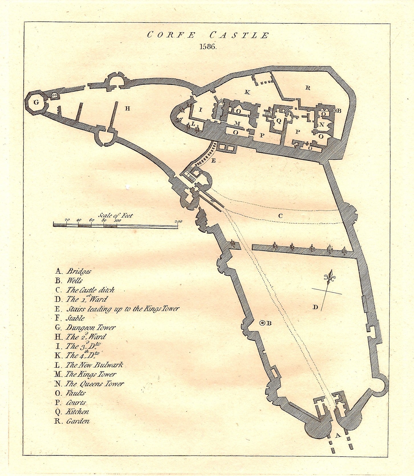 Corfe Castle Dorset antique ground-plan 1783 – Maps and Antique Prints