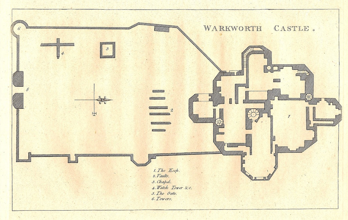 Warkworth Castle (Plan) Northumberland antique print – Maps and Antique ...