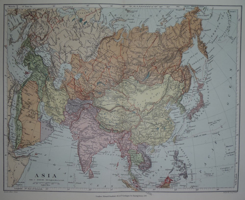 Asia 6 original antique map published 1894 – Maps and Antique Prints
